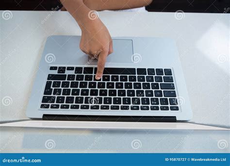 High Angle View Of Girl Pressing Key On Laptop Stock Image Image Of Mixedrace Laptop