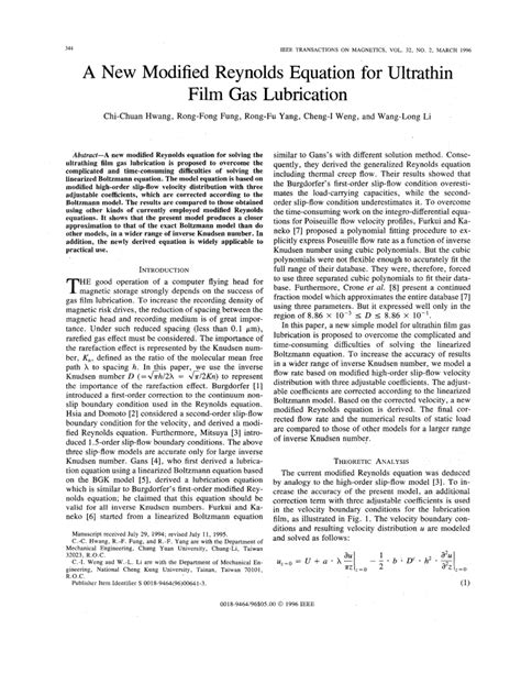 Pdf A New Modified Reynolds Equation For Ultrathin Film Gas Lubrication