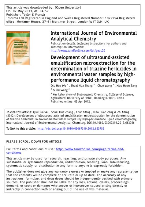 Pdf Development Of Ultrasound Assisted Emulsification Microextraction