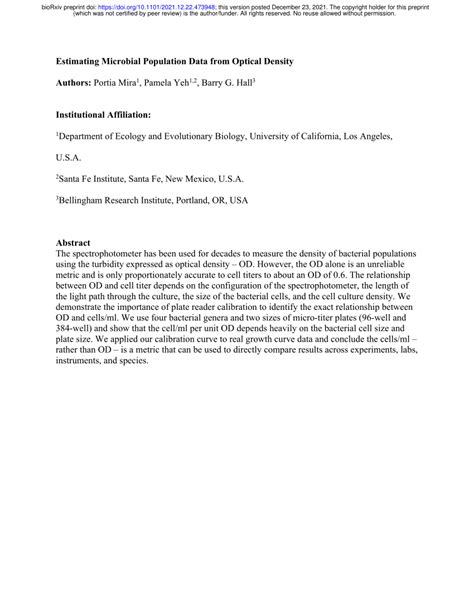 Pdf Estimating Microbial Population Data From Optical Density