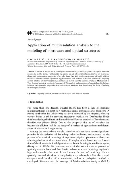 Pdf Application Of Multiresolution Analysis To The Modeling Of Microwave And Optical Structures