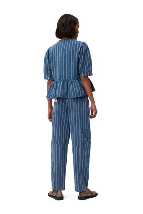 Tint Wash Denim Peplum Blouse Ganni Us