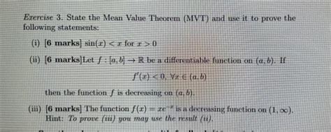 Solved Exencise 3 State The Mean Value Theorem Mvt And