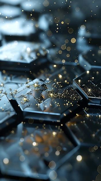 Metallic Hexagonal Shapes With Tiny Particles Reflecting Light For A