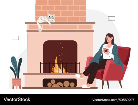 Woman Near Fireplace Concept Royalty Free Vector Image