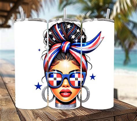 Dominican Tumbler Messy Bun Braid 20oz Tumbler Wrap Svg Dominicana