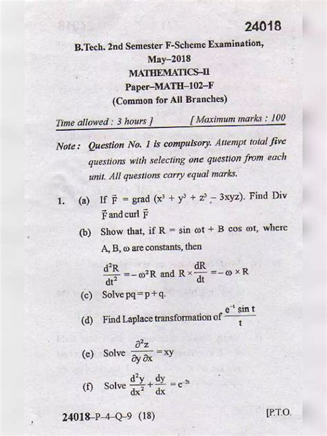 Mdu B Tech Mathematics Question Paper 2018 Pdf Instapdf