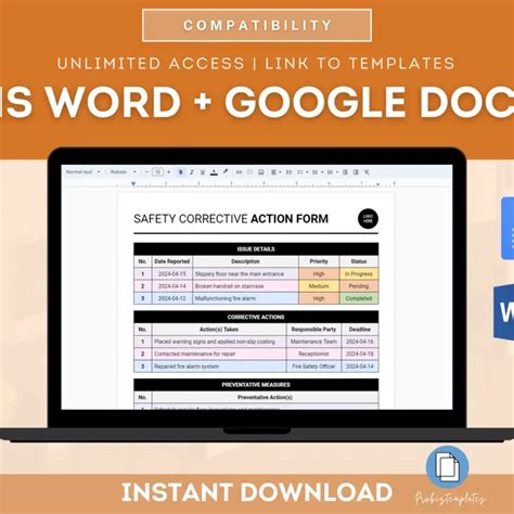 Workplace Safety Corrective Action Form Probiztemplates