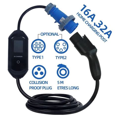 16a 32a Type2 Iec Electric Car With T2 Fixed Current Pilot Lamp
