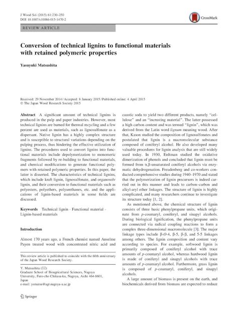 Pdf Conversion Of Technical Lignins To Functional Materials
