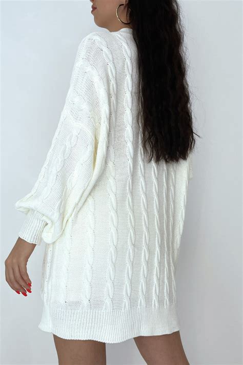 Long White Cable Knit Cardigan With Buttons