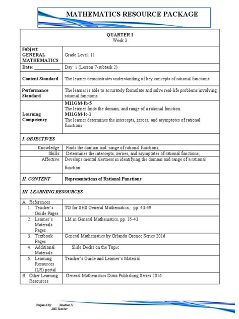Genmath 11 Determining X And Y Intercepts Lesson Plan Pdf