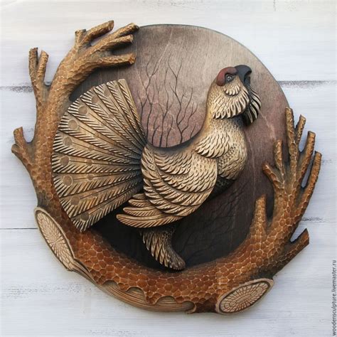 Панно Глухарь резьба по дереву Подарок охотнику в интернет магазине на Ярмарке Мастеров
