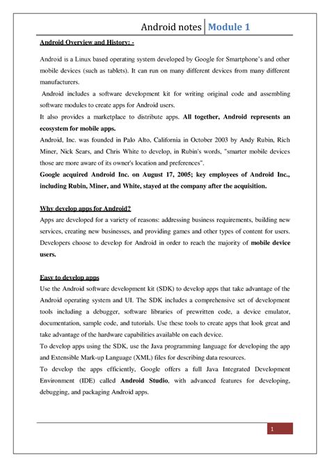 Module MAD Th Sem Open Elective Mobile Application Development Notes Android Overview And