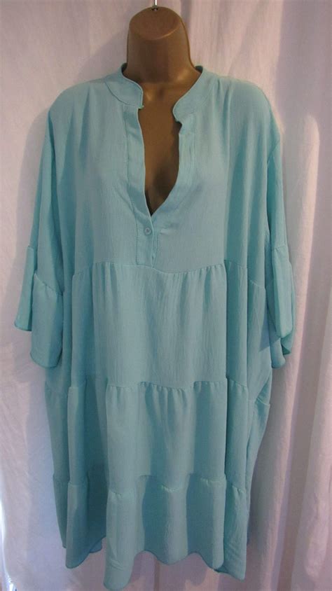 New Ladies Women Turquoise Tiered Plus Size Dress Or Tunic One Size