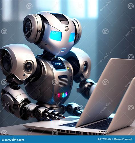 Pleasant Humanoid Works At The Computer Generative Ai Stock Illustration Illustration Of