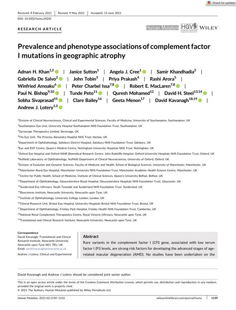 Pdf Prevalence And Phenotype Associations Of Complement Factor I Mutations In Geographic Atrophy