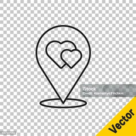 투명 한 배경에 격리 된 하트 아이콘과 검은 줄지도 포인터 발렌타인 사랑 위치 로맨틱 지도 핀 벡터 검은색에 대한 스톡 벡터 아트 및 기타 이미지 Istock