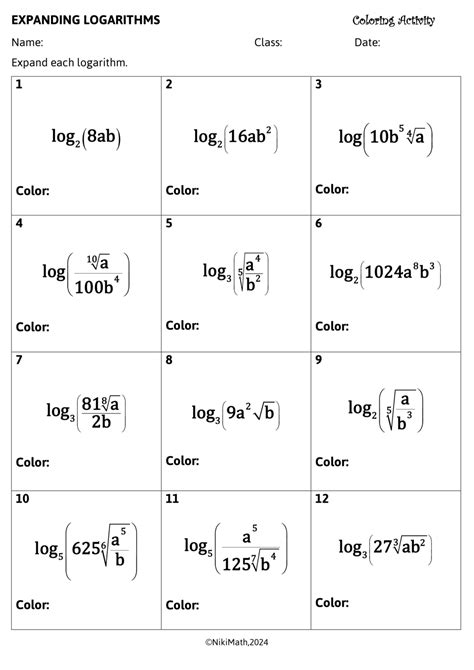 Expanding Logarithms Coloring Activity Color By Code Teacher Professional Development