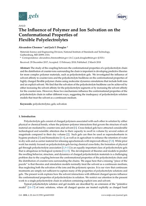 Pdf The Influence Of Polymer And Ion Solvation On The Conformational