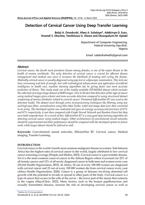 Pdf Detection Of Cervical Cancer Using Deep Transfer Learning