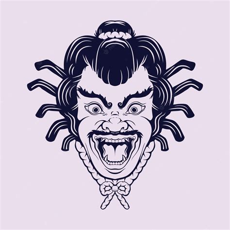 Premium Vector Japanese Kabuki Mask Vector Outline Art