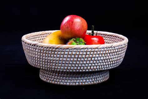 Bamboo And Ratten Weave Storage Basket For Kitchen Items White Color