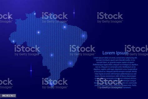波状の青い空間正弦波行と輝く星からブラジル地図国抽象的なシルエット創造的な発光曲線の輪郭線の状態ですベクトルの図 アイコンのベクターアート
