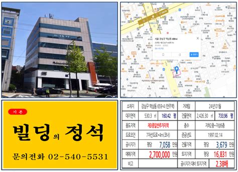 강남구 9호선 언주역 200억 빌딩 실거래가 조회 역삼동 659 4 언주역 270억 원 평당 1억 6831만 원