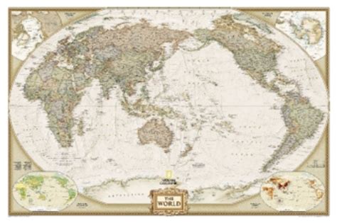 National Geographic World Pacific Centered Wall Map Executive 46 X