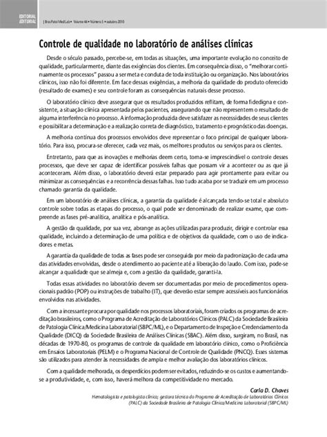 Pdf Controle De Qualidade No Laboratório De Análises Clínicas