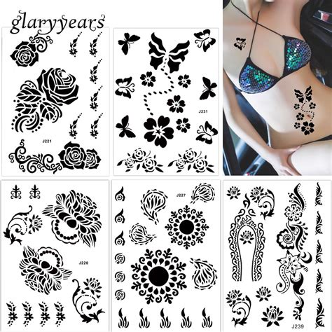 Glaryyears 1 Piece Fake Black Henna Rose Flower Lace Tattoo Temporary