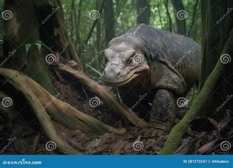 Komodo Dragon Prowling Through Indonesian Forest Stock Image Image Of