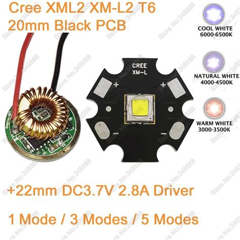 10W Cree XM L2 T6 XML2 T6 LED Light 20mm Black PCB White Warm White