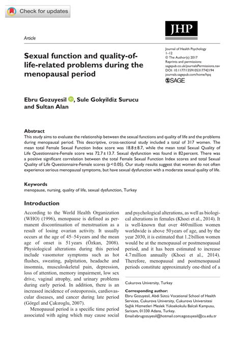 PDF Sexual Function And Quality Of Life Related Problems During The Menopausal Period