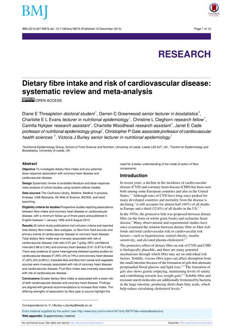 Pdf Dietary Fibre Intake And Risk Of Cardiovascular Disease
