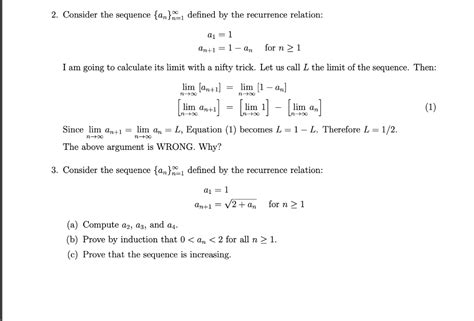 Solved 2 Consider The Sequence An 1 Defined By The