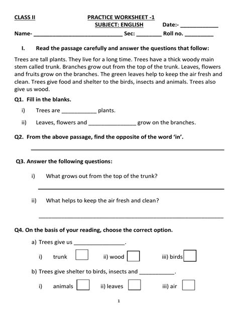 Pa 1 Grammar Practice Worksheet 1 2023 24 Pdf Trees Plants