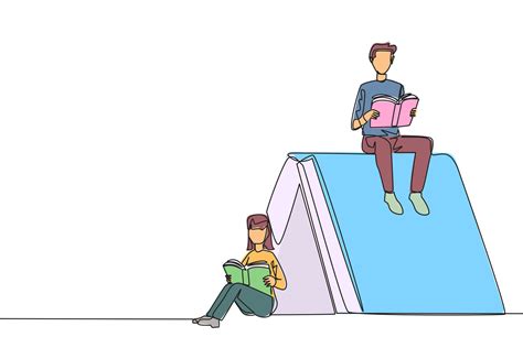 soltero uno línea dibujo un tienda hecho de el libros hombre mujer