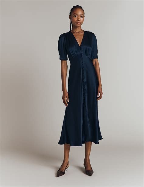 Satin V Neck Midi Tea Dress Ghost Mands