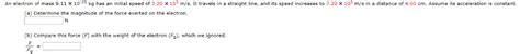 Solved An Electron Of Mass 9 11 X 10 31 Kg Has An Initial