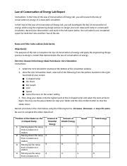 Law Of Conservation Lab Report Docx Law Of Conservation Of Energy Lab Report Instructions