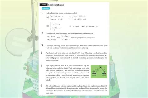 Sistem Persamaan Linear Dua Variabel Soal Ringkasan Bab Beserta Kunci Jawaban Matematika