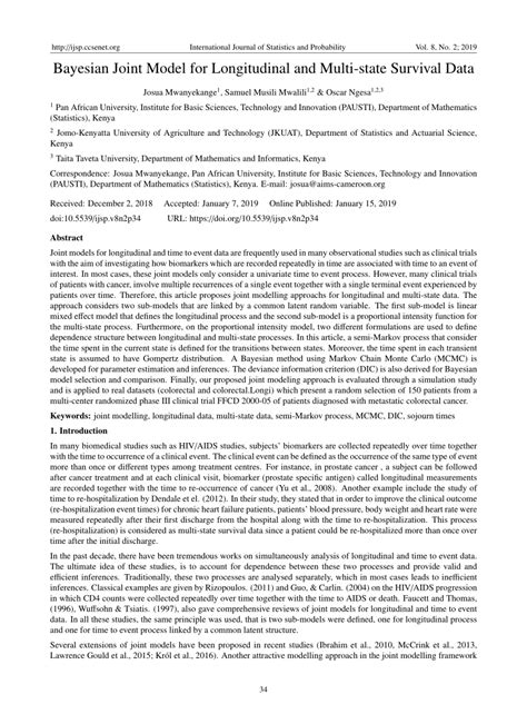 Pdf Bayesian Joint Model For Longitudinal And Multi State Survival Data