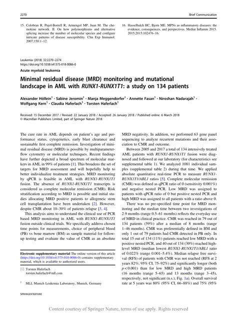 Minimal Residual Disease Mrd Monitoring And Mutational Landscape In