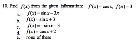 Solved 10 Find F X From The Given Information F X Chegg Com