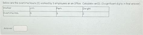 Solved Below Are The Overtime Hours Worked By Chegg