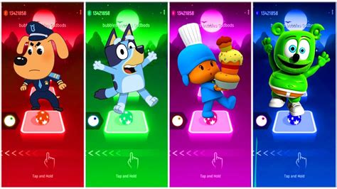 SHERIFF LABRADOR POCOYO BLUEY BINGO GUMMY BEAR TILES HOP WHO WILL WIN YouTube