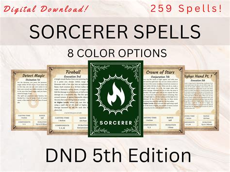 Sorcerer Dnd Spell Cards Dnd Spellbook Dnd Spellbook Cards Dnd Player