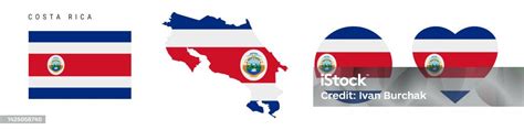 다른 모양의 코스타리카 깃발 아이콘 세트 플랫 벡터 일러스트 레이 션 기에 대한 스톡 벡터 아트 및 기타 이미지 기 지도 코스타리카 Istock